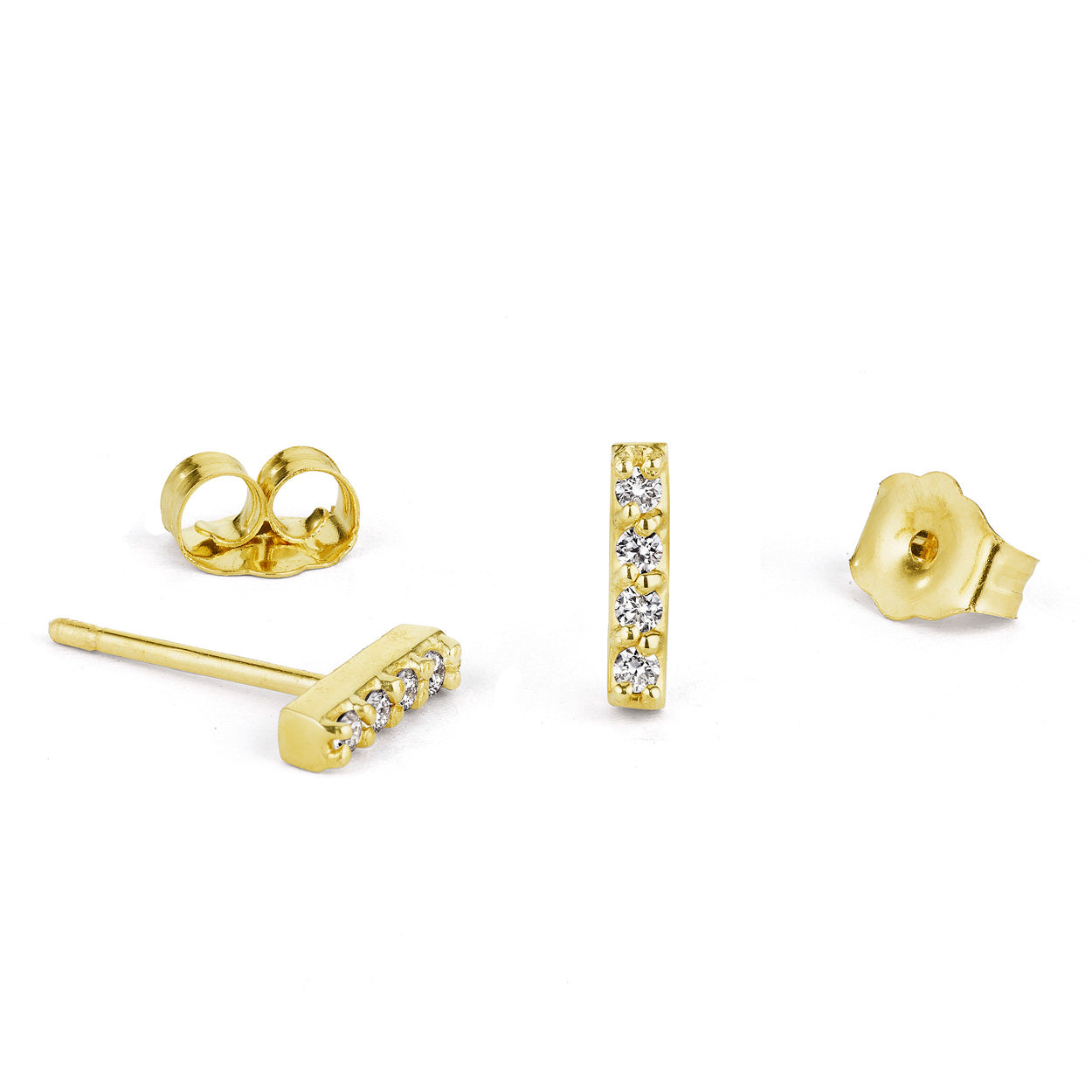 14K Solid Gold Five Diamond Bar Studs – nostalgii jewelry